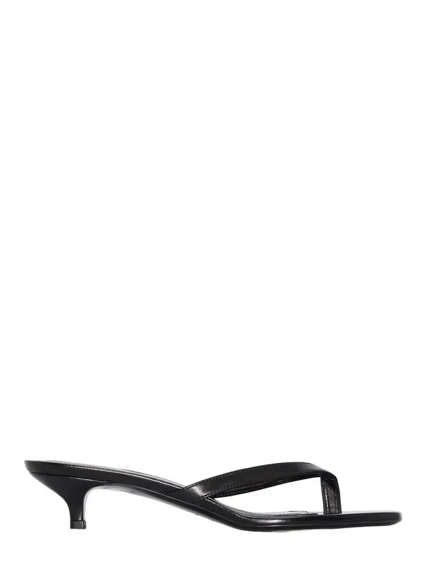 TOTEME Leather Heeled Flip Flops - Black