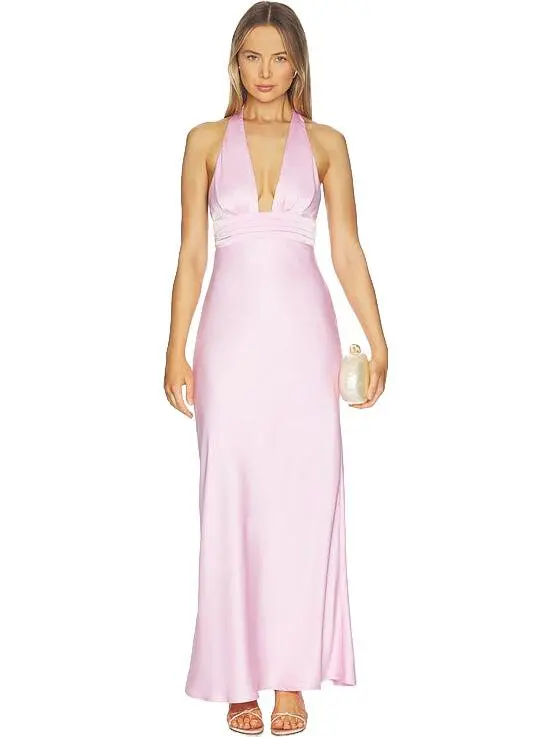 RUNAWAY THE LABEL Sylvie Plunge V-neck Maxi Dress - Petal