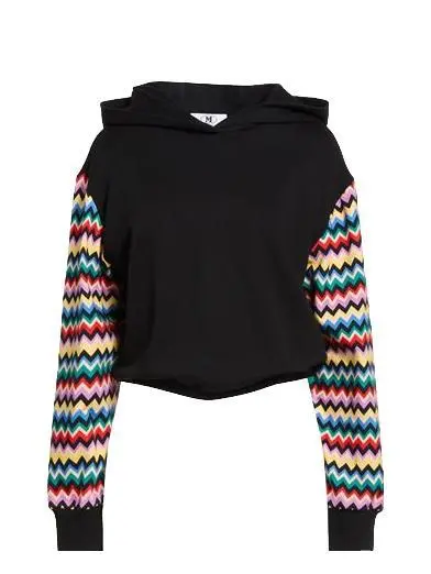 Missoni Cotton French Terry Hoodie With Signature Print Sleeves - Black
