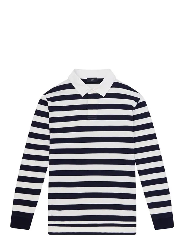 Dunhill Striped Cotton And Cashmere Polo Shirt - Blue