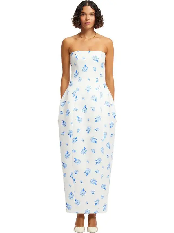 LEO LIN Jessica Cocoon Bustier Maxi Dress - Ditsy Floral Print In Snow