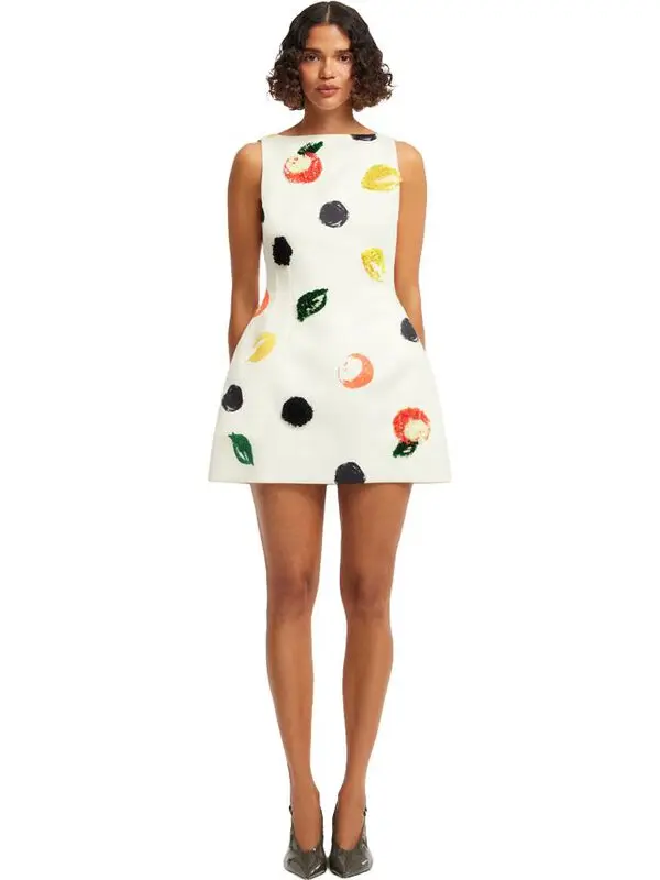 LEO LIN Embellished Boat Neck Mini Dress - Citrus Spots