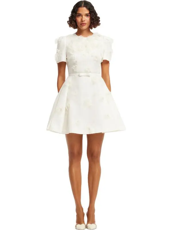 LEO LIN Elyse Petal Short Sleeve Mini Dress - Snow
