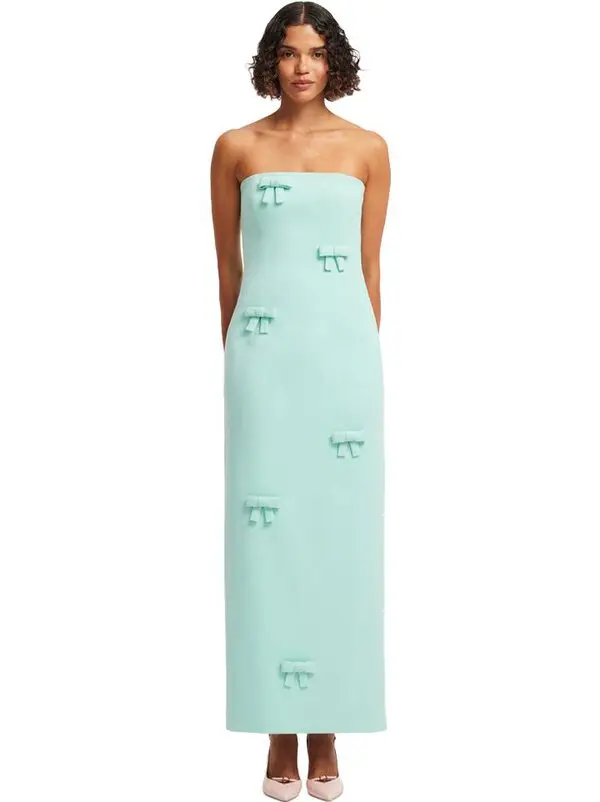 LEO LIN Rayna Bow Bustier Maxi Dress - Pale Turquoise