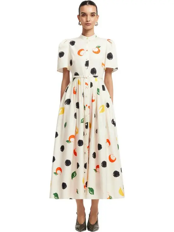LEO LIN Bianca Short Sleeve Midi Dress - Citrus Spots