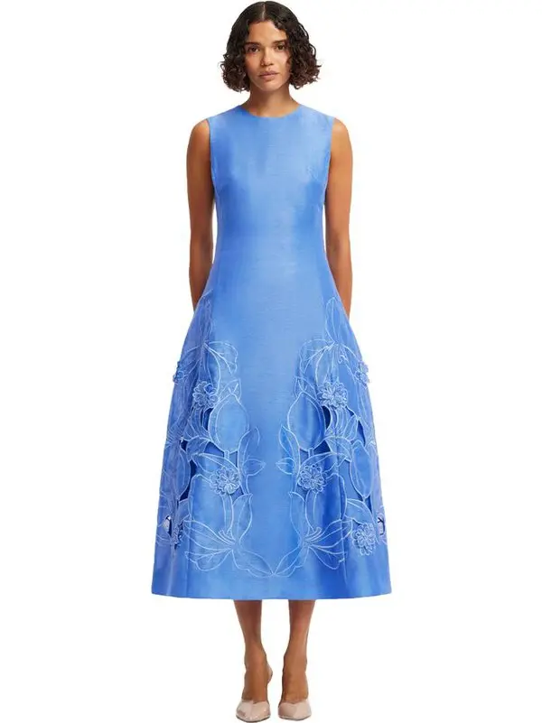 LEO LIN Cleo Appliqué Sleeveless Midi Dress - Azure