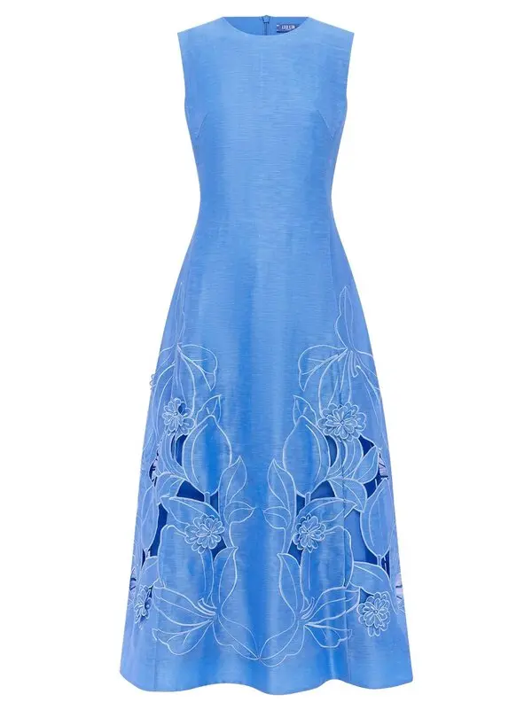LEO LIN Cleo Appliqué Sleeveless Midi Dress - Azure