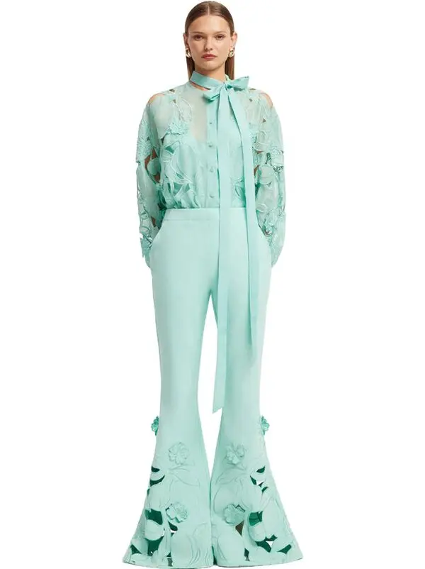 LEO LIN Elle Appliqué Blouse - Pale Turquoise