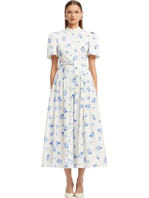 LEO LIN Bianca Short Sleeve Printed Midi Dress - Ditsy Floral Print In Snow