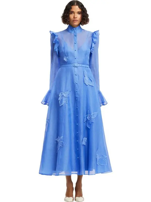 LEO LIN Katrina Appliqué Butterfly Sleeve Midi Dress - Azure