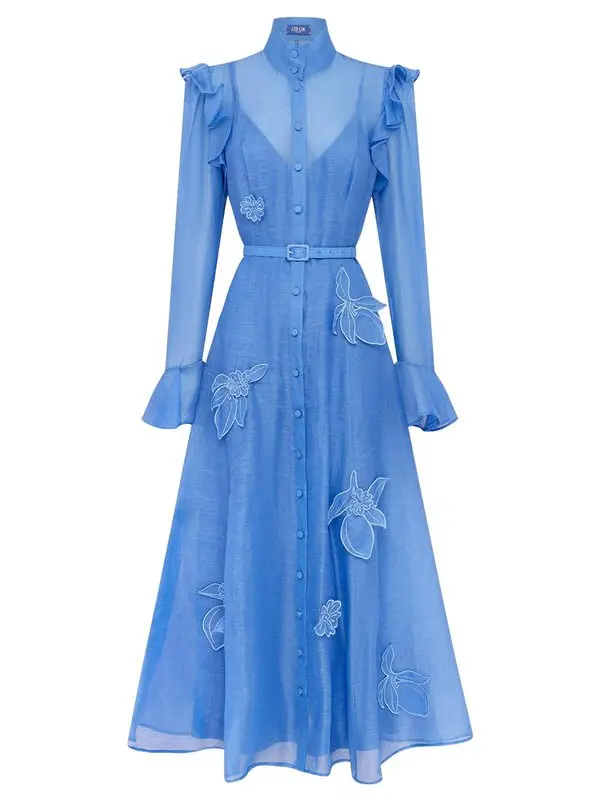 LEO LIN Katrina Appliqué Butterfly Sleeve Midi Dress - Azure