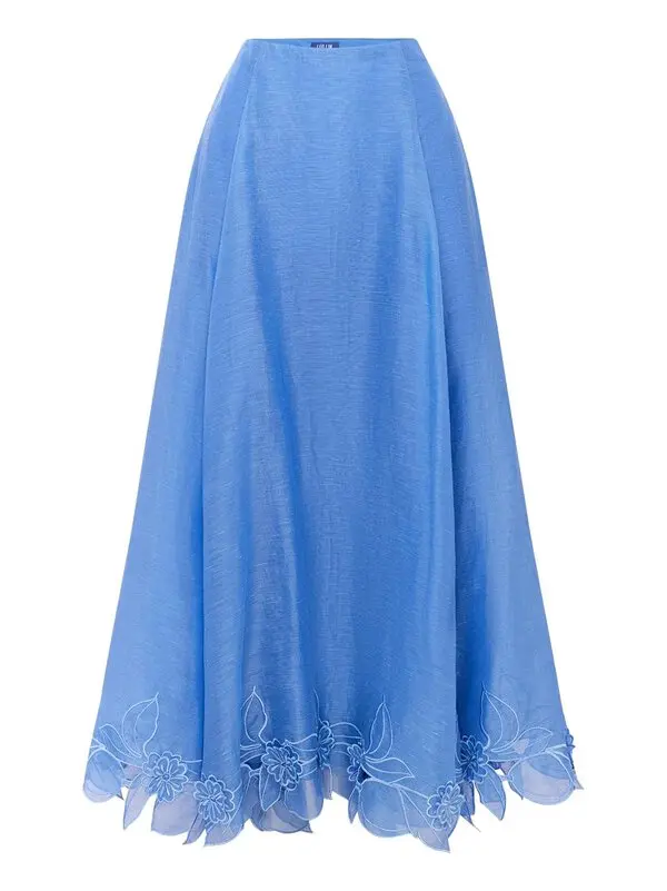 LEO LIN Leila Appliqué Midi Skirt - Blue