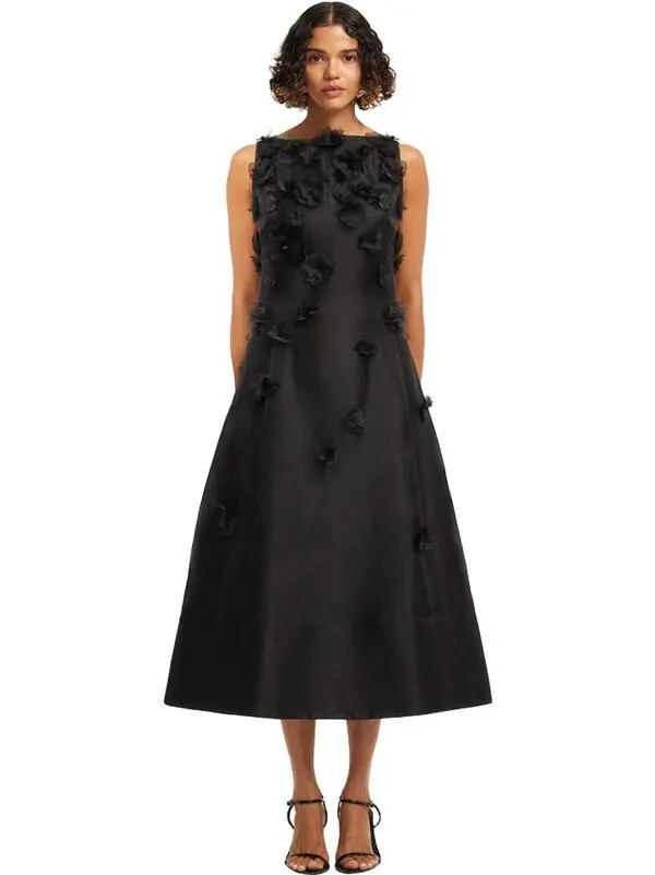 LEO LIN Cleo Petal Sleeveless Midi Dress - Ebony