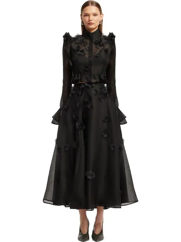 LEO LIN Maeve Petal Butterfly Long Sleeve Top - Ebony