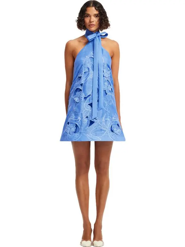 LEO LIN Lola Appliqué Halterneck Mini Dress - Azure