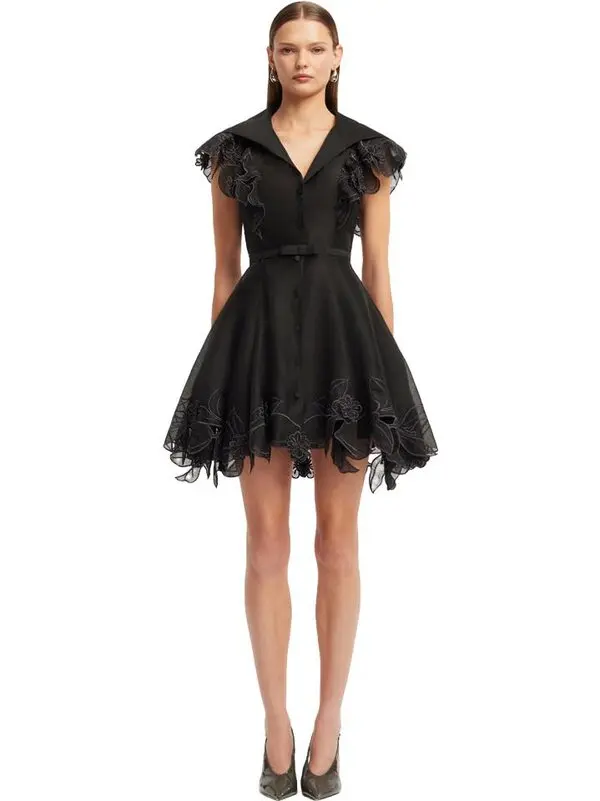 LEO LIN Isla Appliqué Mini Dress - Ebony