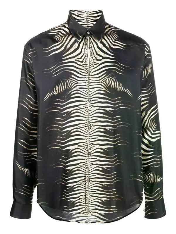 Roberto Cavalli Zebra-print Silk Shirt - Black