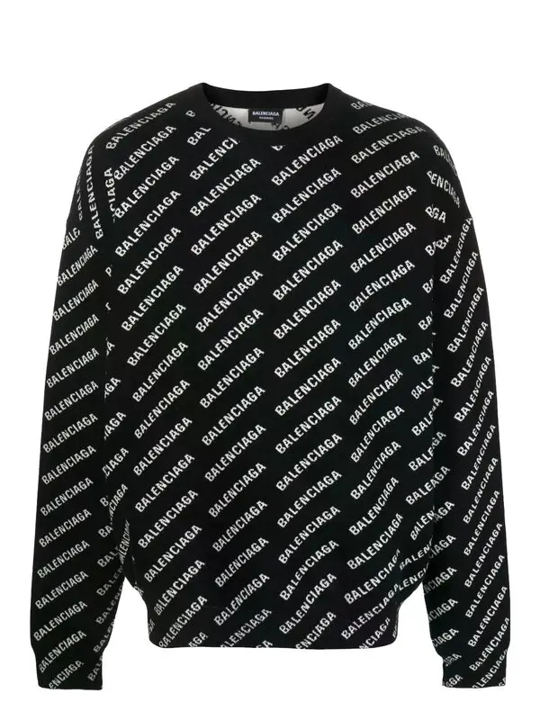 Balenciaga Intarsia-logo Crew-neck Jumper - Black
