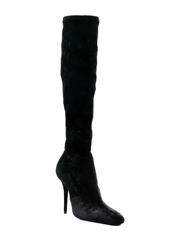 Saint Laurent Ella Velvet 110mm Thigh-high Boots - Black