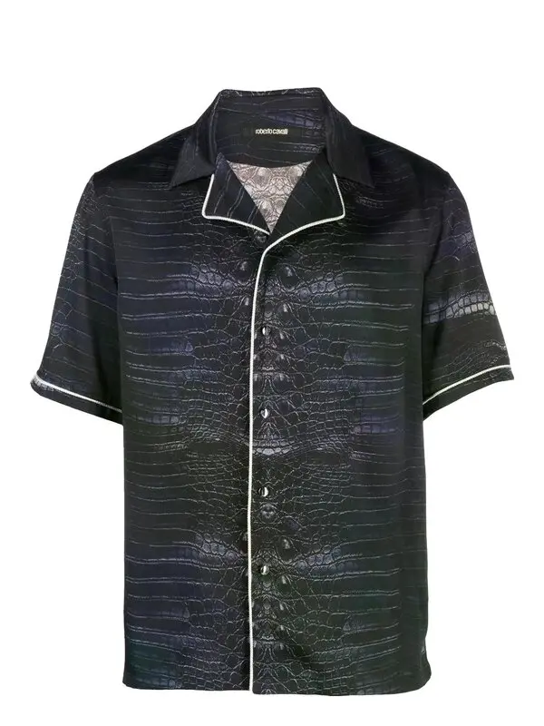 Roberto Cavalli Snakeskin-print Short-sleeve Shirt - Blue