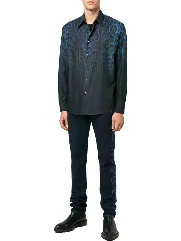 Roberto Cavalli Jaguar Degrade Print Cotton Shirt - Blue