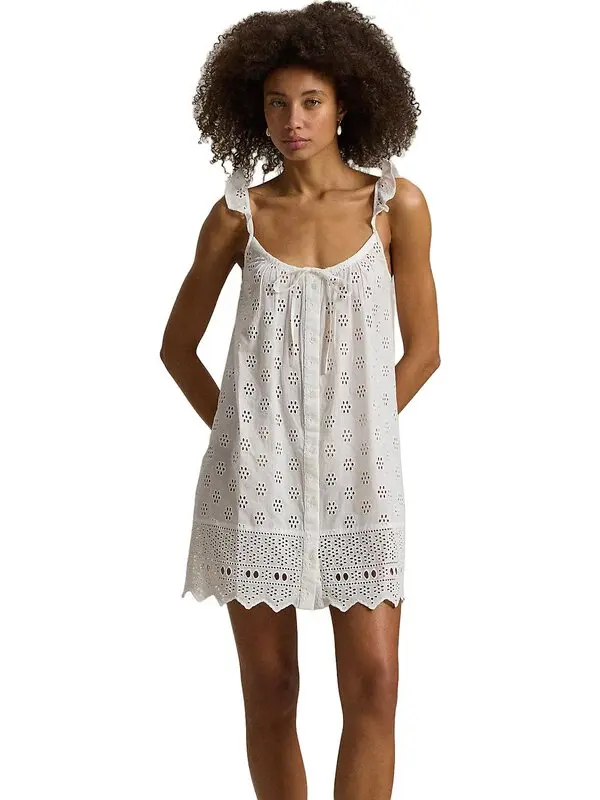 Ralph Lauren Eyelet Cotton Cami Sleep Dress - White Cloud