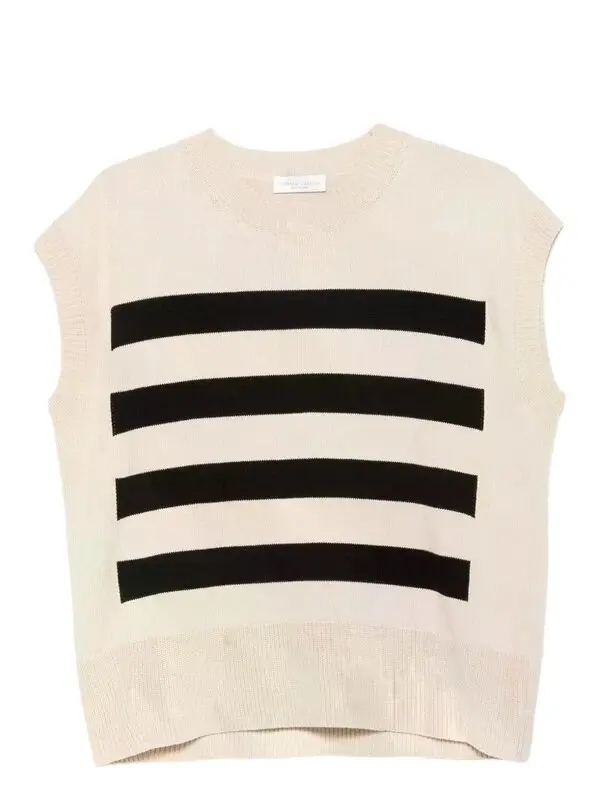 ROBERTO COLLINA Striped Sleeveless Knit Top - Neutrals