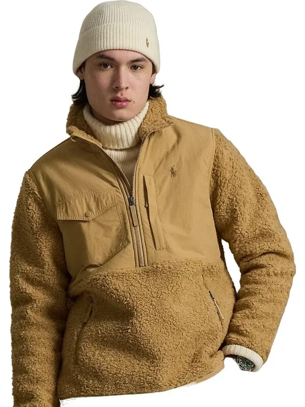Ralph Lauren Hybrid Half-zip Pullover With Fleece And Ripstop Panels - Classic Camel