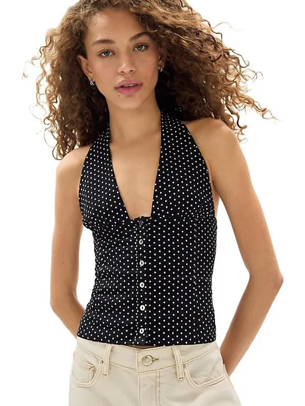 Free People Ramona Printed Halter Top - Black Combo