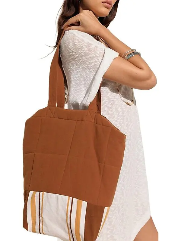 Free People Positano Pool Club Quilted Tote Bag - Brown Stripe