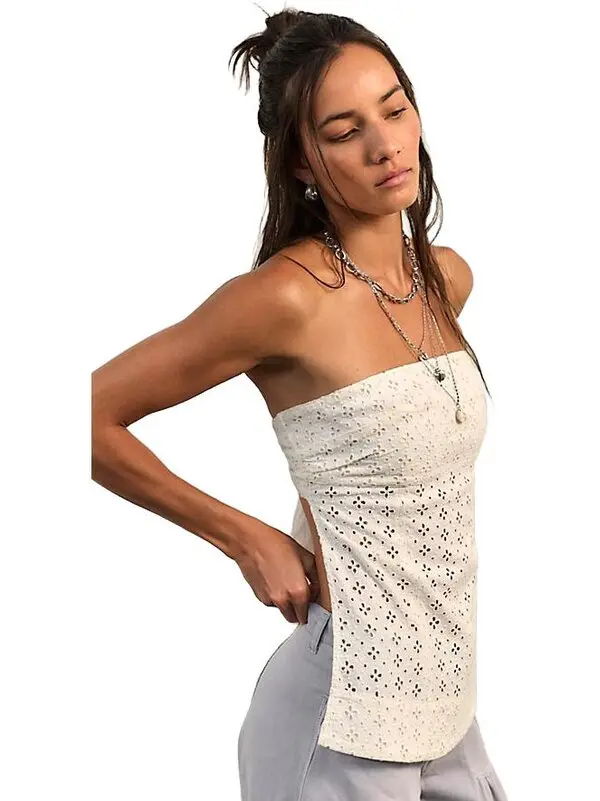 Free People Solara Eyelet Tube Top - Clean Ivory Combo