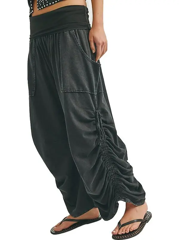 Free People Sawyer Low-rise Pull-on Knit Pants With Drawcord Hems - Black