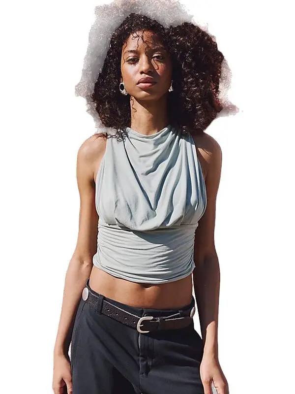 Free People Intimately Gathered Modal Jersey Halter Top - Desert Sage