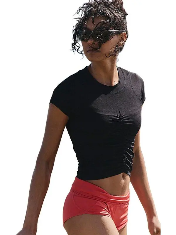 Free People Tempo Ruched Uv Protection Tee - Black