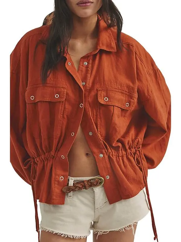 Free People We The Free Sunout Linen Top - Cinnamon Stick