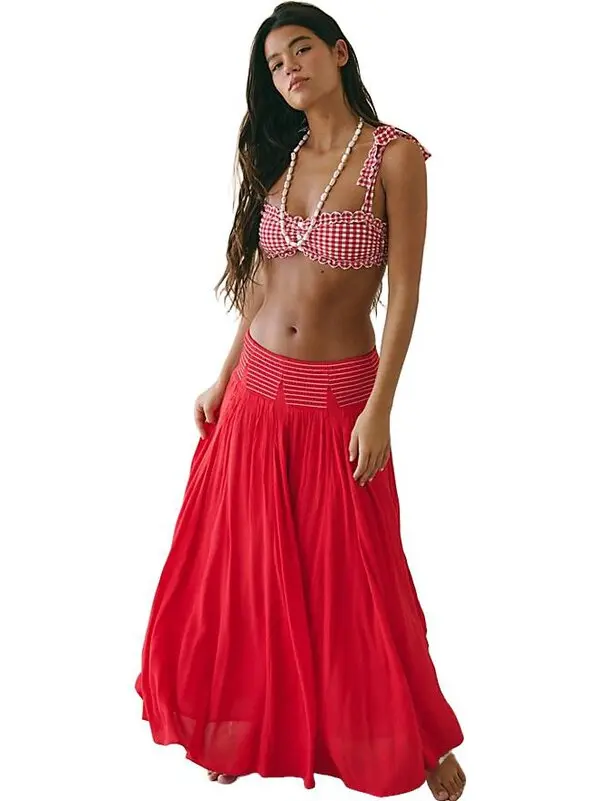 Free People Convertible A-line Skirt/dress - Silk Red