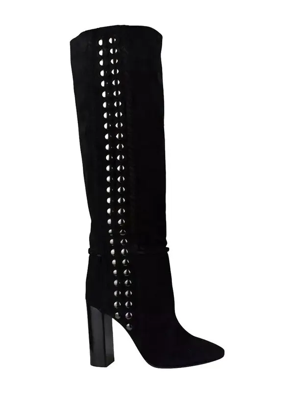 Saint Laurent Studded Braided Suede Boots - Black