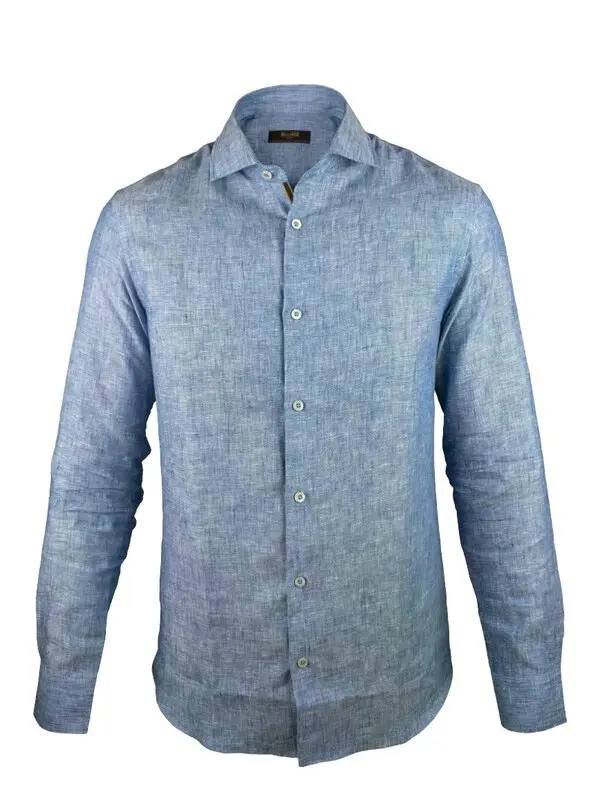 MOORER Long-sleeve Mother-of-pearl Button Shirt - Blue