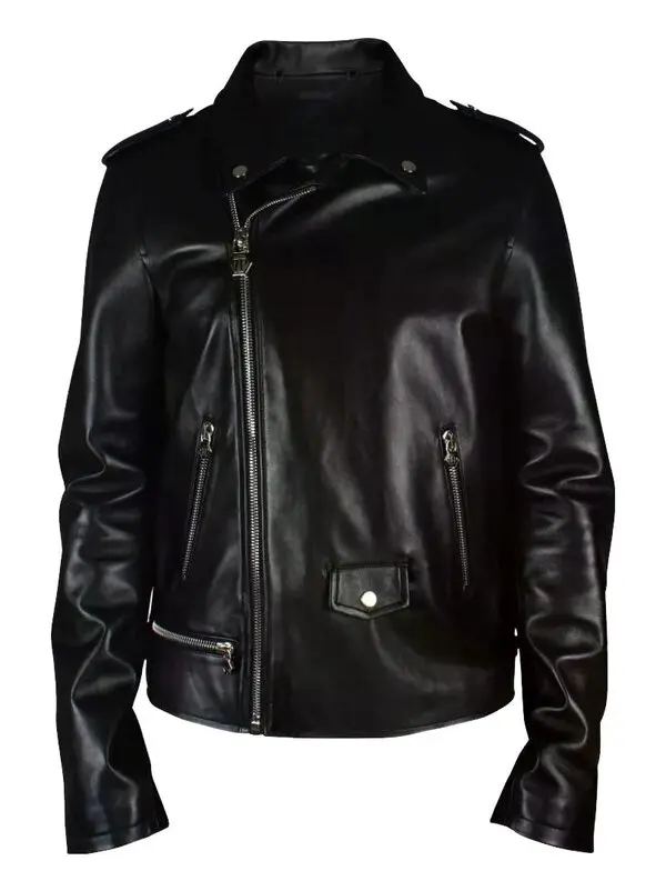 Philipp Plein Asymmetric Zip Leather Biker Jacket - Black