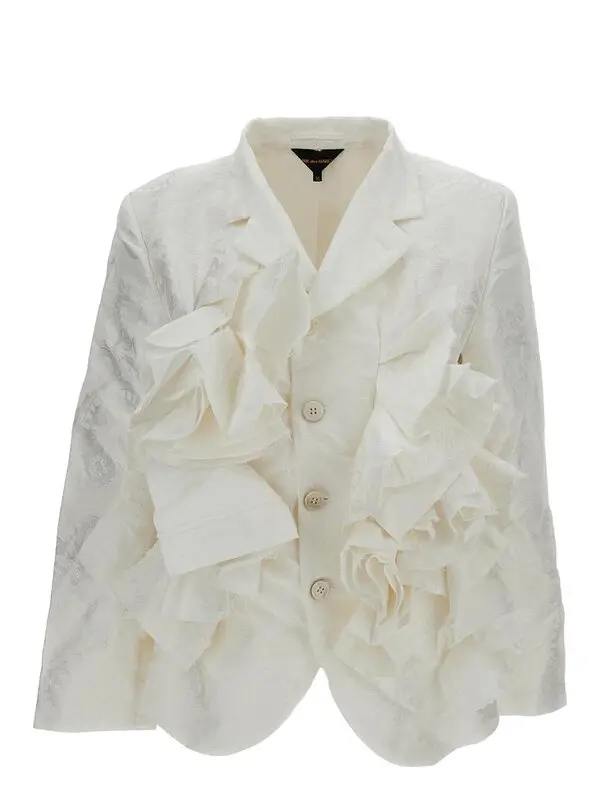 Comme Des Garçons Structured Blazer With Ruched Detailing - White