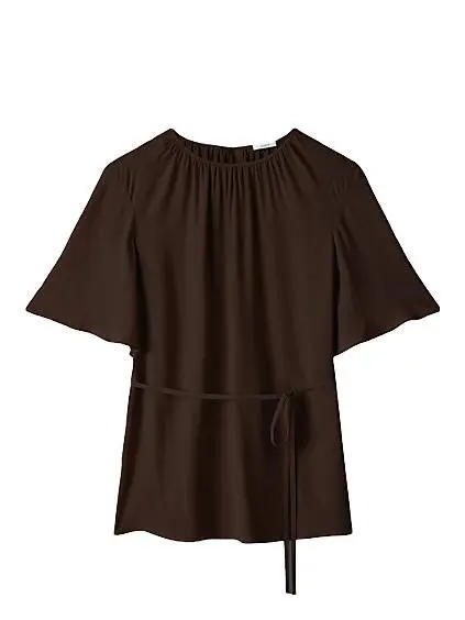 JOSEPH Libbie Tie-waist Crepe Top - Espresso