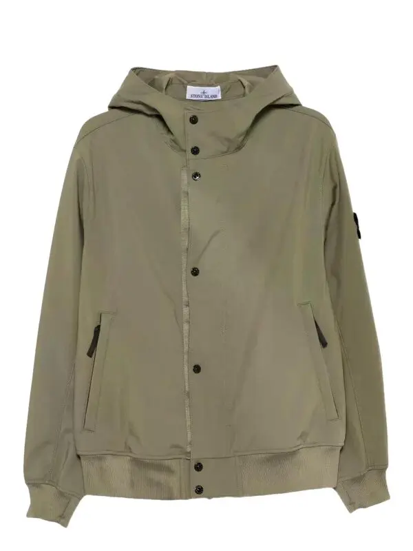 Stone Island Logo Patch Hooded Jacket - Green