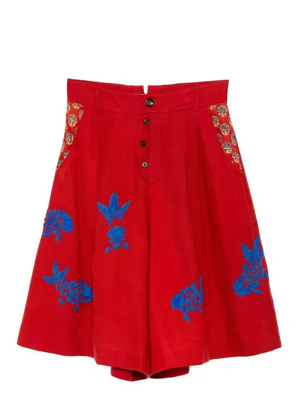 GG IN RED Embroidered Shorts - Red