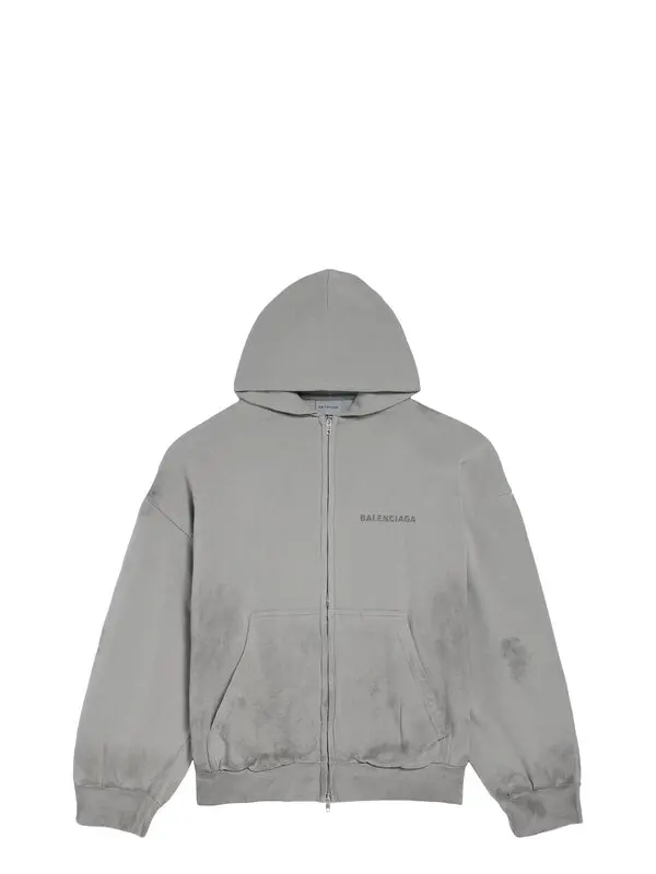 Balenciaga Distressed Logo Zip-up Hoodie - Pink