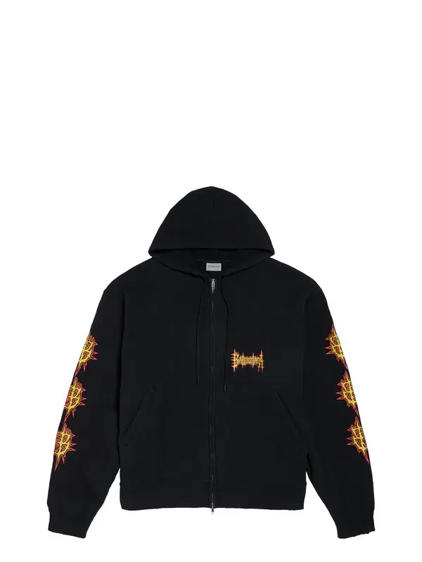 Balenciaga Sacré Cœur Logo Zip-up Hoodie - Black
