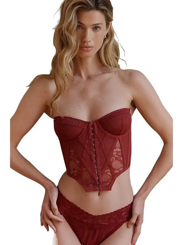 LYREBIRD Strapless Lace Corset - Burgundy