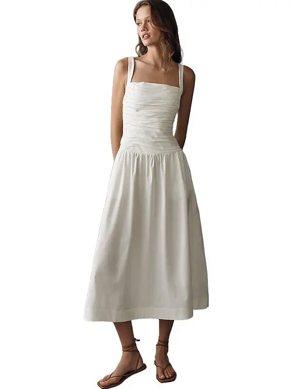 REFORMATION Nesta Maxi Dress With Gathered Bodice And Drop Waist - White