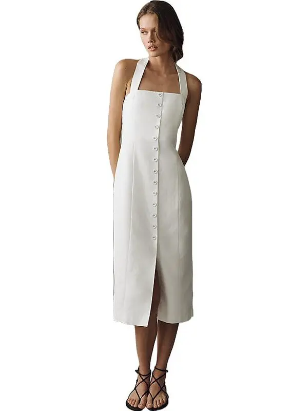 Endless Rose Button-front Midi Dress - White