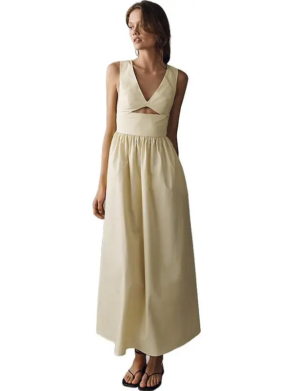 Susana Monaco V-neck Cotton Maxi Dress - Ivory