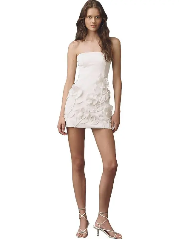 Bhldn Strapless 3d Floral Applique Mini Dress - White